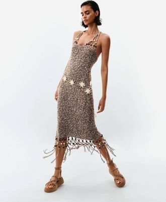 Desigual Desgual - Robe &agrave; franges et bretelles - Beige-Marron