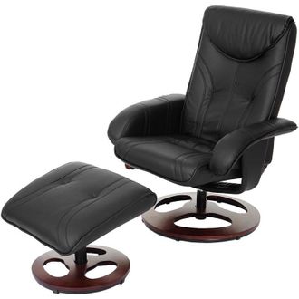 Hhg Relaxsessel 657, Fernsehsessel Sessel mit Hocker, Kunstleder schwarz