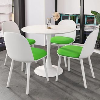 Generic Zeitgen&ouml;ssisches 5-teiliges Rundes Tisch- Und Stuhlset - 1 Tisch + 4 PU-Lederst&uuml;hle (Orange)(Green)