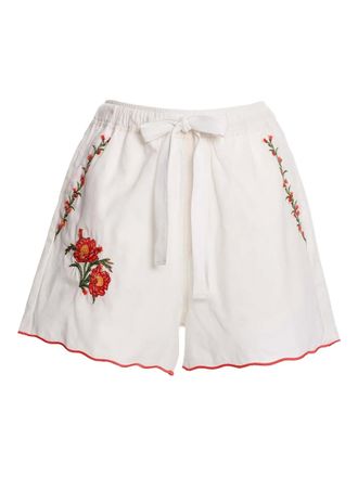 Agua Bendita short festonné à fleurs brodées - Blanc