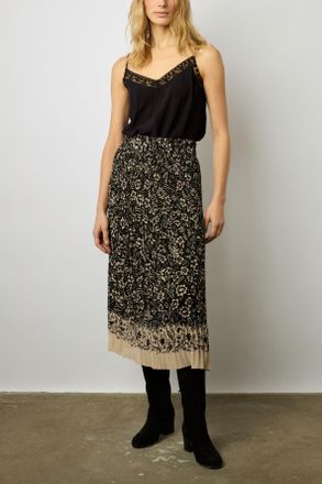 Gerard Darel Jupe midi pliss&eacute;e &agrave; fleurs - DELFINE - Noir