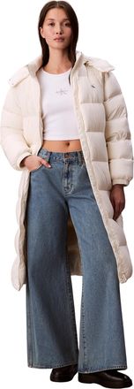 Calvin Klein Jeans Damen Essential Midweight Long Puffer LV047D502G M&auml;ntel, Wei&szlig; (Jet Stream), XXS, Wei&szlig; (Jet Stream), XXS