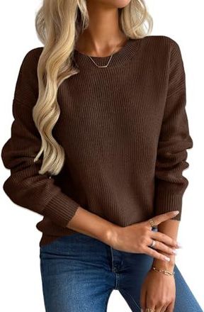Zeagoo Pulls pour femmes UK Col rond Automne Hiver Pull d&eacute;contract&eacute; &agrave; manches longues &eacute;l&eacute;gant Pull chaud en grosse maille S-XXL, caf&eacute;, XXL