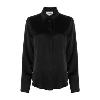 Nanushka Schwarze Satinbluse mit franz&ouml;sischem Kragen - - Blouses & Shirts - Damen - Schwarzk - M