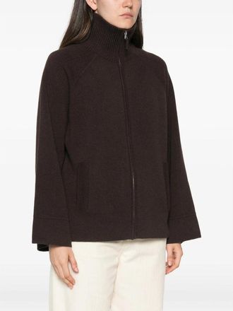 Allude Wool and Cashmere Zip-Up Cardigan - Brown