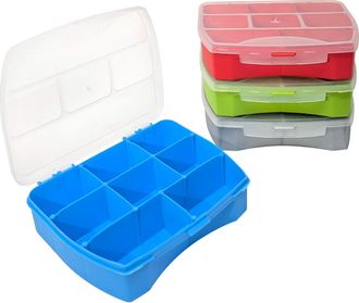 Com-Four 4x Kompakte Aufbewahrungsbox mit 8 Fächern und praktischem Klappdeckel - Perfekt für Medikamente, Nähutensilien, Zubehör, Süßigkeiten oder Kekse [Ausw