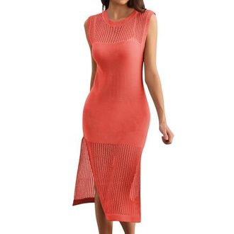 Generic Cache-maillot de bain en crochet pour femme - Robe de plage dos nu - Robe d&eacute;t&eacute; boh&egrave;me pour vacances de plage - Essentiels de vacances pour femme, roug