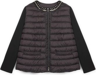 Fiorella Rubino Femme, Vestes, Noir, Taille: 50 FR Doudoune Bimatériau avec Détail Bijou