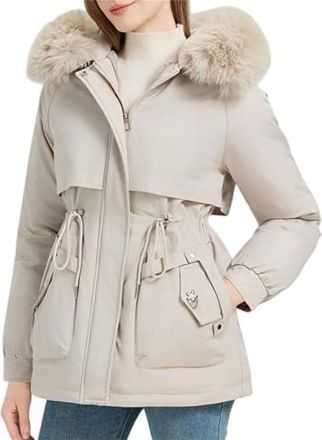 Generic Manteaux dhiver pour femmes, veste parka doublée en polaire, capuche amovible en fausse fourrure, cordon de serrage, fermeture éclair, poches, vêtemen
