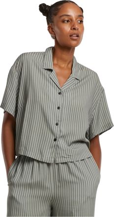 Urban Classics Damen Hemdbluse Ladies Viscose Resort Shirt, Kurzarm Bluse f&uuml;r Frauen, Loose Fit, Paleolive/White, S