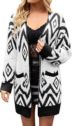 Generic Cardigans Plumeau pour Femmes Transparents Femmes Pardessus Grande Taille imprimé Chaud à Manches Longues Ouvert Avant Hiver Mode Cardigan vêtements d