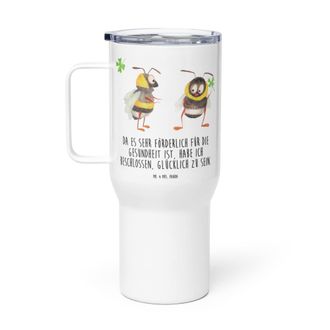Mr. & Mrs. Panda XXL Thermobecher Hummeln Kleeblatt - Geschenk, Autobecher, gl&uuml;cklich sein, Hummel, Spruch Positiv, Biene Deko, Werden, Reisebecher, Lustige Spr&uuml;che, J