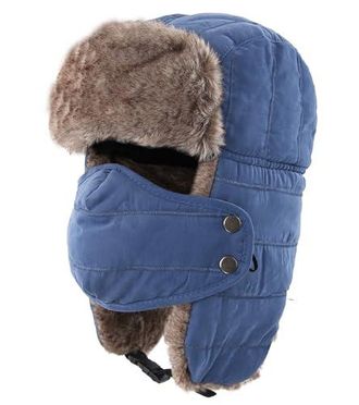 Generic Chapeau dhiver chaud pour homme avec masque amovible et cache-oreilles en fausse fourrure, bleu, Taille unique