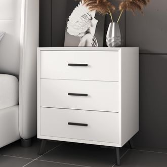 Generic Moderner Nachttisch Mit 3 Schubladen, 40 X 60 X 49 cm, Massivholz-Nachttisch Mit Mikrofaser-Leder-Finish, Schmaler Beistelltisch Fürs Schlafzimmer(Whi
