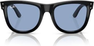 Ray-Ban Reverse 0RBR0502S66777250 Lunettes de soleil carrées Unisexe Verres bleus Protection UV, Noir, 50 mm