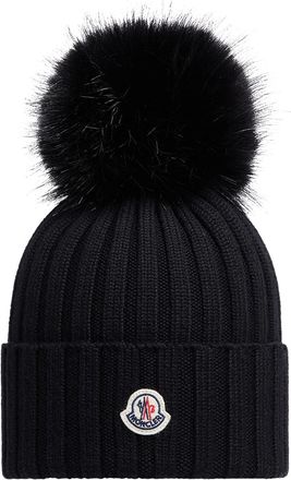 Moncler Moncler Bonnet En Laine Avec Pompon, Femme, Noir, Taille: Uni