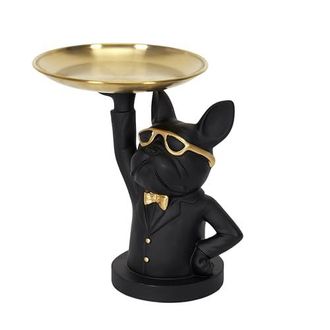 The Home Deco Factory HD1301 Sculpture D&eacute;corative Bulldog Noir Vide Poche en Polyr&eacute;sine - Design Chic et Moderne - Id&eacute;e Cadeau - Taille 23 cm - Couleur Noir
