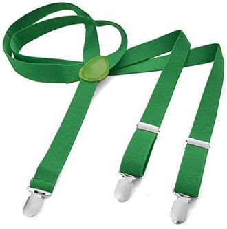 Miobo Bretelles de pantalon pour femme ou homme - Longues bretelles élastiques en Y avec 3 clips de couleur unie - vert - One Size
