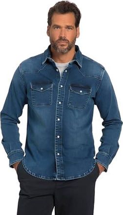 JP1880 Chemise en Jean, Flexnamic, Denim, Manches Longues, col Kent, Coupe Basique Moderne, Look Western, Medium Stone, 8XL Homme