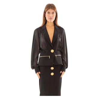 BABYLON Durchsichtiger Blazer mit goldenen Kn&ouml;pfen - - Jackets - Damen - Schwarzk - S