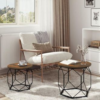 Woltu Woltu - Couchtisch Rund, Beistelltisch 2er Set, Sofatisch mit hohlem Metallrahmen, Kaffeetisch mit Stauraum, f&uuml;r Wohnzimmer, aus Holzwerkstoff