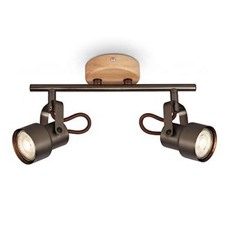 Briloner Leuchten LED Deckenlampe retro mit Holz, 2-flammige Deckenleuchte vintage, warmwei&szlig;e Farbtemperatur, verstellbarer LED Spot, rustikaler Deckenspot 287