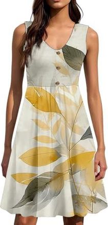 Generic Robes d&eacute;t&eacute; boh&egrave;me 2026 pour femmes, robe d&eacute;t&eacute; 2025, robe midi sans manches avec poches, col en V, boutonn&eacute;e, blanc, XXL