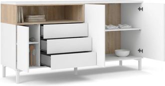 Dmora Kommode Madeleine, Wohnzimmerbuffet, Wohnzimmer-Sideboard, Moderne K&uuml;chen-Speisekammer, 176x48 h90 cm, Wei&szlig; und Eiche - Dmora