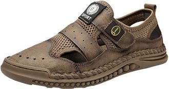Generic Sandales de trekking en cuir pour homme - Sandales de randonnée fermées - Creuses - Chaussures de bain - Chaussures plates - Chaussures de sport légèr