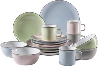Mäser Mäser Geschirr-Set, Steingut Maila Rosa/Grau/Blau/Grün, 4-Personen-Set, Bunt