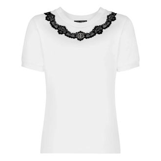Dolce & Gabbana Femme, Tops, Blanc, Taille: 34 FR T-shirt en Jersey avec Logo DG et Dentelle