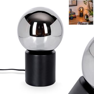 HOFSTEIN Tischleuchte Gastor, Tischlampe aus Metall/Glas in Schwarz/Chrom-/Rauchfarben, Leuchte im Retro/Vintage-Design mit Glasschirm (&Oslash; 15cm), E14, Wohnzimme