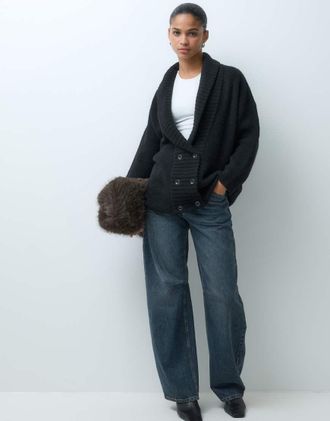 Asos gilet en maille oversize ample &agrave; double boutonnage noir