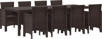 vidaXL Garten Essgruppe 9 pcs Braun Polt Rattan Vidaxl