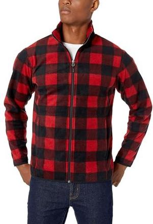 Amazon Essentials Veste Polaire à Fermeture éclair intégrale (Grandes Tailles Disponibles) Homme, Noir Rouge Carreaux Lainés, XXL