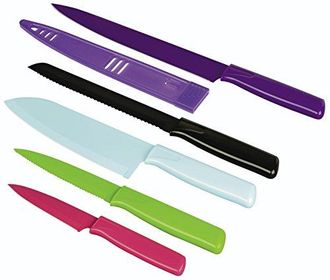 Kuhn Rikon 23969 Messer Colori 1 Messer-Set 5-teilig Box Gemüsemesser 19,5 cm/Küchenmesser Wellenschliff 24 cm/Kochmesser 29 cm/Brotmesser 30cm/Schinkenmesser 35