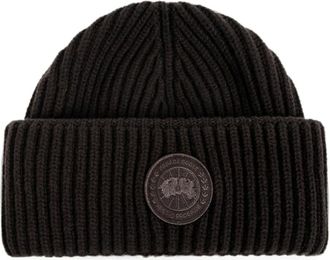 Canada Goose Bonnet en maille c&ocirc;tel&eacute;e avec &eacute;cusson logo - Femme - Accessoires - Brun - Taille: ONE Size