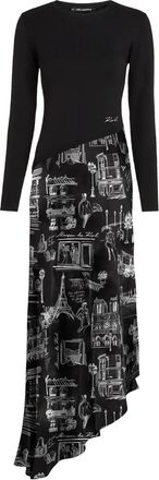 Karl Lagerfeld robe mi-longue asymétrique imprimée - Noir