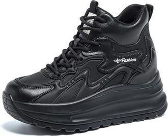 Generic Baskets compens&eacute;es pour Femmes &agrave; Lacets, &eacute;l&eacute;gantes et Confortables, Semelle Plateforme cach&eacute;e, Chaussures de Marche pour Dames,Noir,36 EU