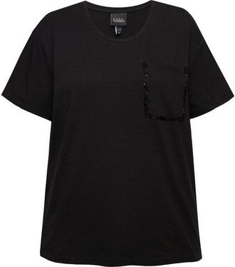 Ulla Popken T-Shirt T-Shirt Brusttasche Perlen Oversized Rundhals