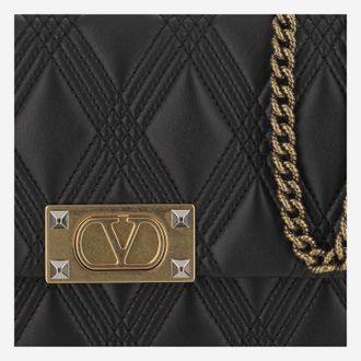 Valentino Garavani Womens Quilted Nappa Shoulder Bag Black Lambskin Leather