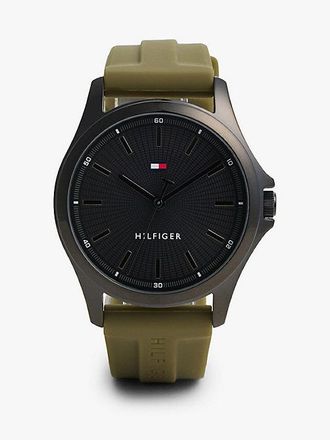 Tommy Hilfiger Montre &agrave; bracelet silicone vert et cadran noir