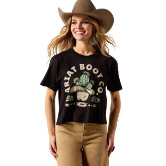 Ariat Womens Ariat Cacti Cowboy Hat T-Shirt in Black, Size 2X-Large