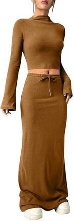 Generic Tenues 2 pièces pour femme, ensemble de jupes longues pour femmes, tenues décontractées Y2K, survêtement de sortie Y2K, léger, tunique à manches longu