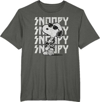 Peanuts Rock Snoopy T-Shirt, Grau, Klein, Klassisch, Cartoon-Muster, Kurzarm, Unisex, Erwachsene & Kinder