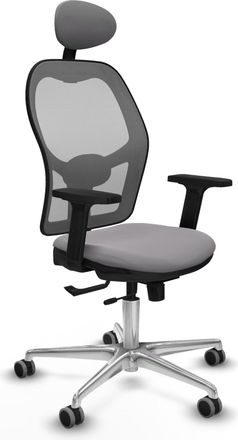 Piqueras y Crespo Grauer Drehstuhl mit 2D-Armen, h&ouml;henverstellbarer Lendenwirbelst&uuml;tze und festem Kopfteil, ausgestattet mit Syncro/Traslack und injiziertem Schaumstoff