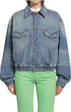 Versace Femme, Vestes, Bleu, Taille: 36 FR Blouson en jean ample