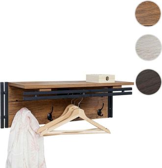 Mendler Mendler - Porte-manteau mural HWC-A27, étagère porte-manteau, 4 crochets 24x75x24cm structure 3D - marron foncé