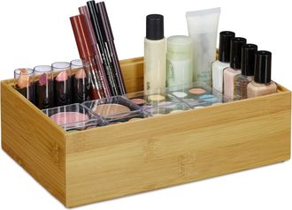 Relaxdays 2 x Ordnungsbox Bambus, stapelbar, natürliche Optik, Aufbewahrungsbox Küche, Bad, Dekobox HxBxT: 7 x 23 x 15 cm, Natur