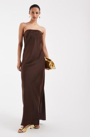 Object Robe bandeau longue en satin - Marron chocolat-Brown
